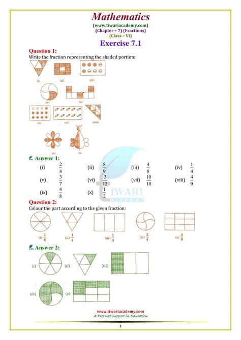 Ncert Solutions For Class 6 Maths Chapter 7 Fractions Artofit