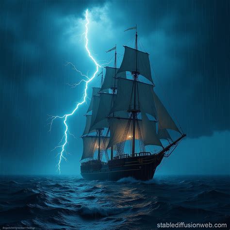 Lightning Storm At Sea With A Ship Stable Diffusion Online
