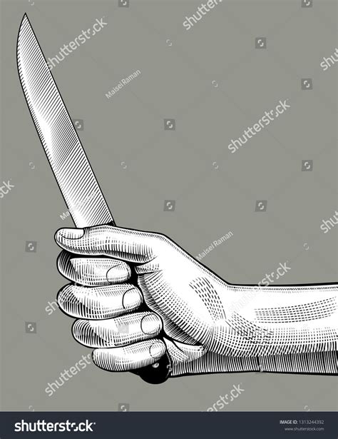 Mans Hand Knife Vintage Stylized Drawing Stock Vector Royalty Free