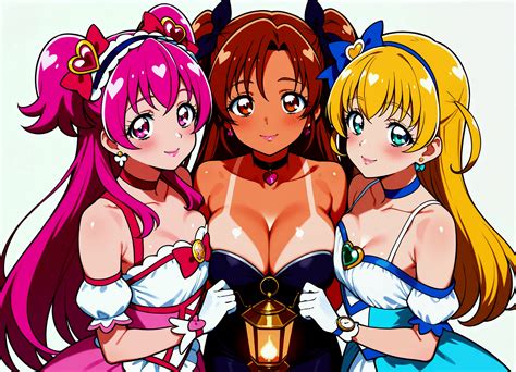 Three Anime Girls In Costumes Posing For A Picture Seaart Ai