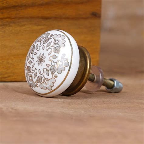 Indian Shelf 2 Piece Grey And Golden Unique Cabinet Knobs Cute Drawer Knobs Ceramic Dressers