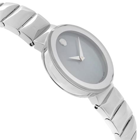 Movado Sapphire Museum Steel Grey Mop Dial Ladies Quartz Watch 0607048
