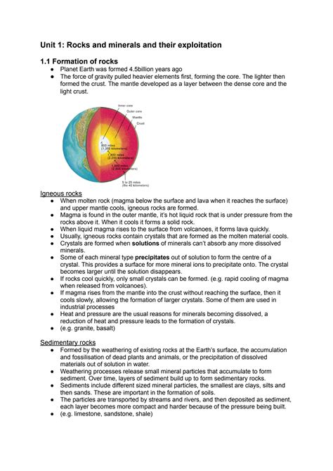 Solution Summary Environmental Management Igcse Unit 1 Rocks And