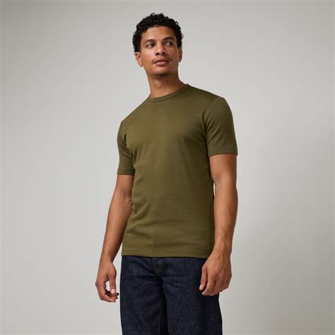 Interlock Merino Wool Crew Neck Tee Olive Crew Neck T Shirts Wool