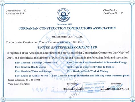 Classification Certificates United Enterprises Co Ltd
