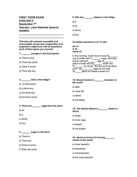 First Term Exam Level 2 Practice Material First Term Exam English