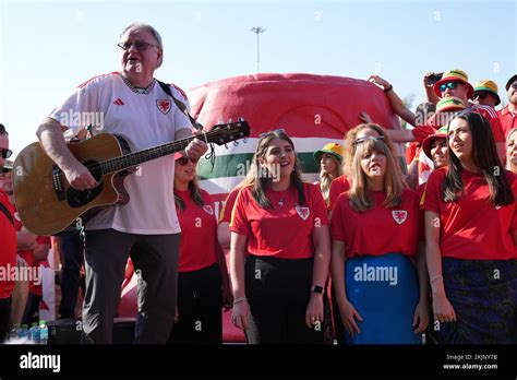 Welsh Singer Dafydd Iwan Performs With A Choir At The Corniche Walk Park Qatar Ahead Of Wales