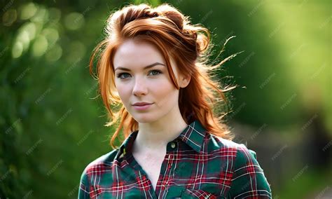 A Half Body Photo Of A Beautiful Redhead Scottish Premium Ai