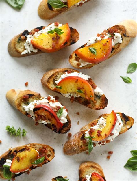 Peach Burrata Crostini Grilled Peach Crostini With Burrata And Pancetta