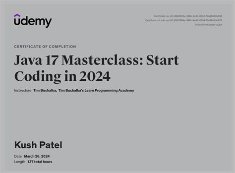 Udemy Javamasterclass Certificate Softwareengineering Kush Patel