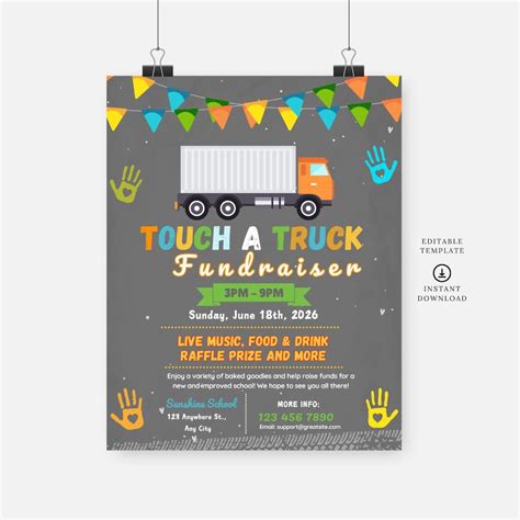 Touch A Truck Flyer Editable Template Instant Download Diy Flyer