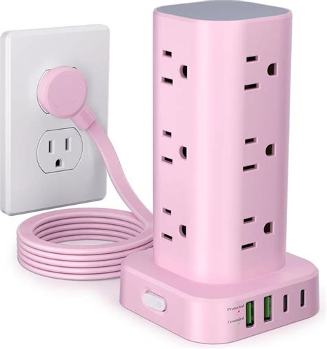 Power Strip Tower With Multiple Outlets Flat Plug Surge Protector