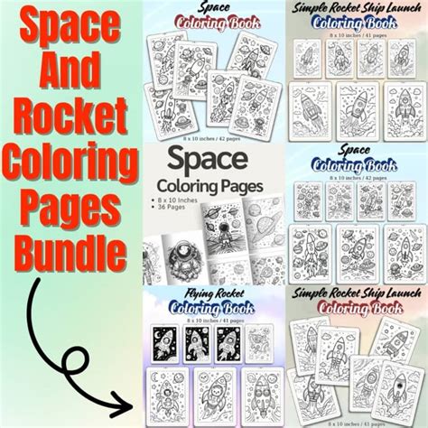 Space And Rocket Coloring Pages Bundle Flying Rocket Rocket Ship