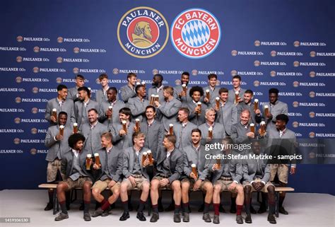 The Team Of Fc Bayern München Pose At The Fc Bayern Muenchen And