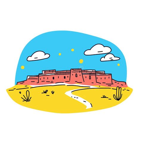 Chaco Culture National Historical Park Illustration In An Doodle Inca Cartoon Style Simple