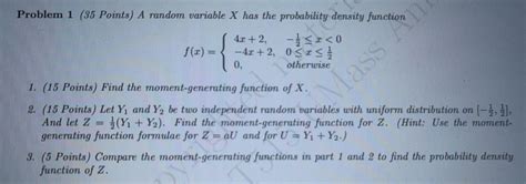 Solved Problem Points A Random Variable X Has The Chegg