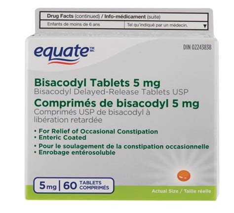 Equate Bisacodyl Tablets 5 Mg 60 Teblets Ctc Health