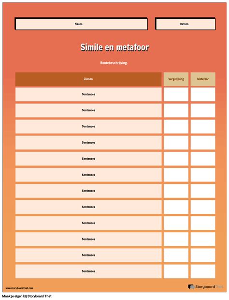 Simile En Metafoor Engelse Activiteit Storyboard