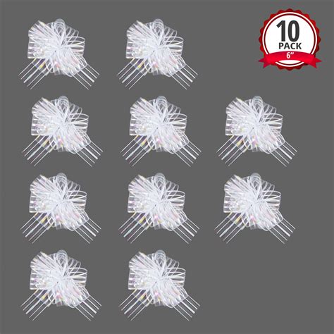 Zoe Deco Pull Bows For Ts Organza White Set Of 10 6 15cm Pull String Bows For Presents