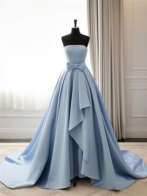 Simple A Line Satin Blue Long Prom Dress Blue Long Evening Dress