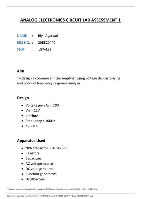 Analog Electronics Circuit Lab Assessment Scholarfriends