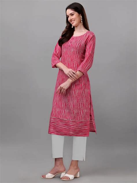 Staight Pink Cotton Straight Kurti Weave At ₹ 299piece In Surat Id