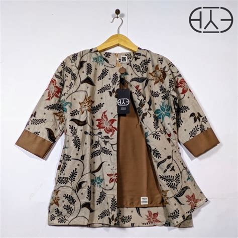 Jual Atasan Blus Batik Retro Vintage Cewek Kekinian Lengan 3 4 Katun Halus Cantik Modis Kerja