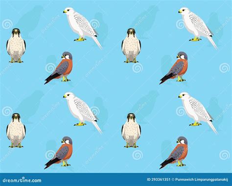 Bird Falconry Gyrfalcon Set Cute Cartoon Seamless Wallpaper Background