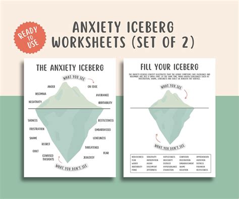 Anxiety Iceberg Worksheets Set Of 2 Social Anxiety Coping Skill