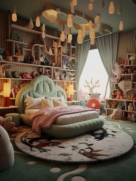 Premium Ai Image There Is A Bed With A Hello Kitty Headboard In A Room Generative Ai