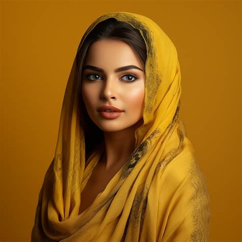 Premium Photo Image Of A Beautiful Arab Girl On A Yellow Background