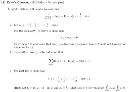 Solved 3 Eulers Constant 32 Marks 4 For Each Part In