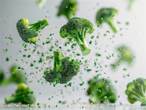 Fresh Green Broccoli Falling On White Background Photography Of