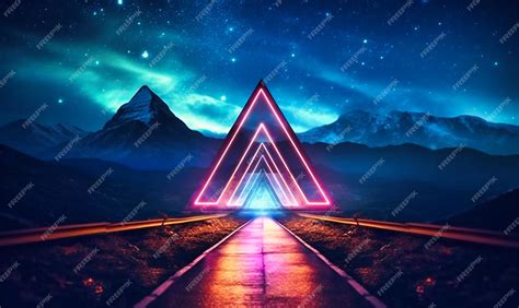 Premium Photo A Triangular Shape In The Night Sky With Bright Lights