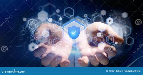 Man Holding A Shield Web Security Concept D Rendering Stock Photo Image Of Businessman Check