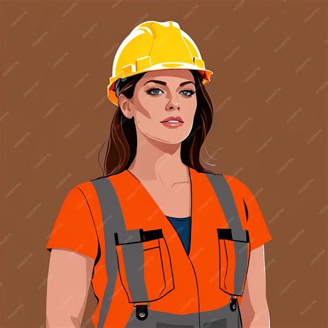 Muscular Strong Confident Female Construction Worker Vector Lineart