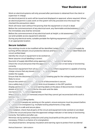 Safe Isolation Method Statement Template Haspod
