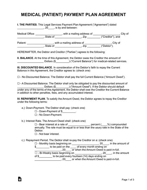 Patient Payment Plan Agreement Template