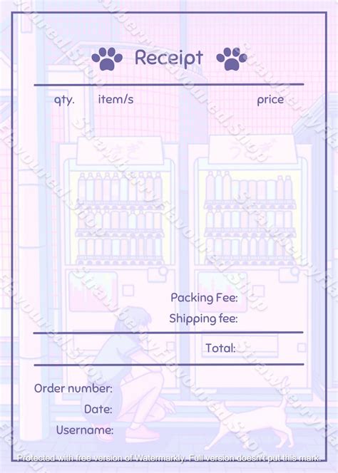 Cute Anime Receipt Anime Receipt Template Kawaii Receipt Template Editable In Canva Easy Instant