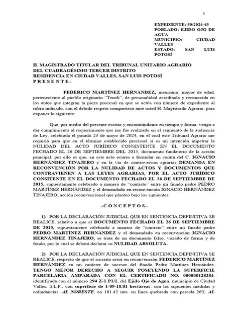 Demanda De Nulidad Agraria En Slp Pdf Justicia Crimen Y Violencia
