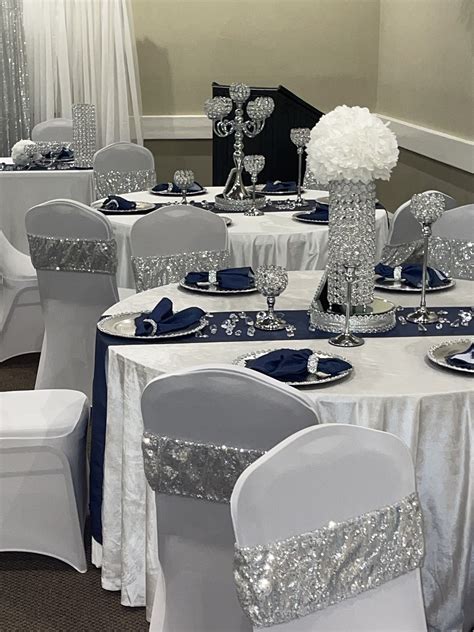 Elegant Blue And Silver Wedding Table Decor Elegant Wedding Reception