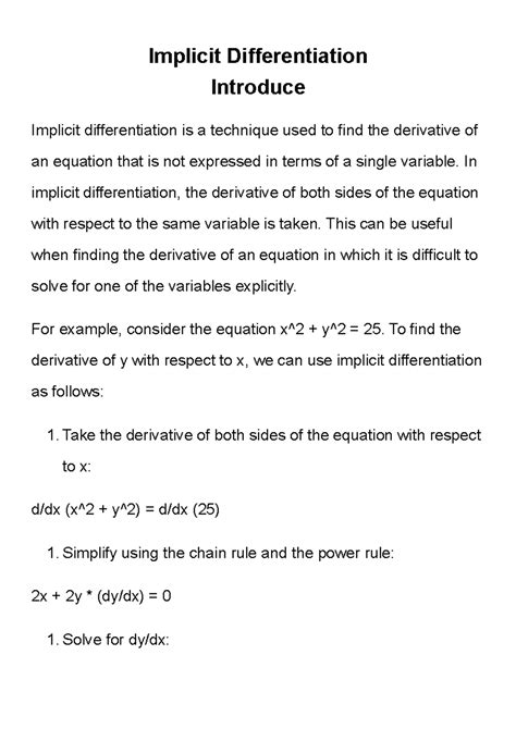 Implicit Differentiation Introduce Implicit Differentiation Introduce Implicit Differentiation