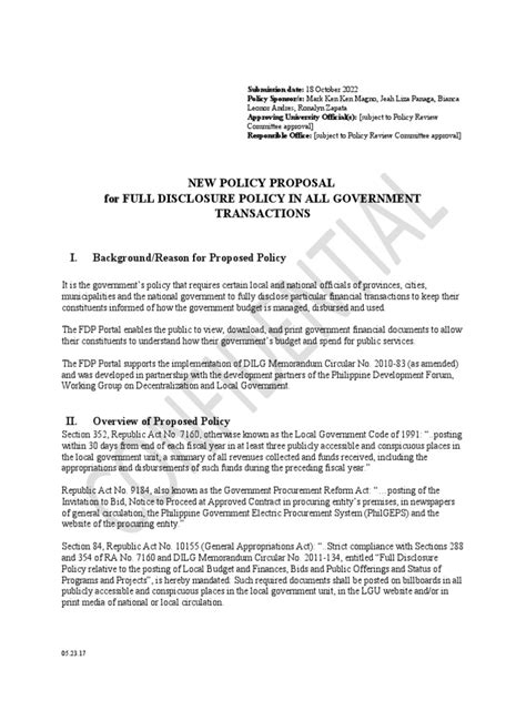Full Disclosure Policy Pdf Governance Justice