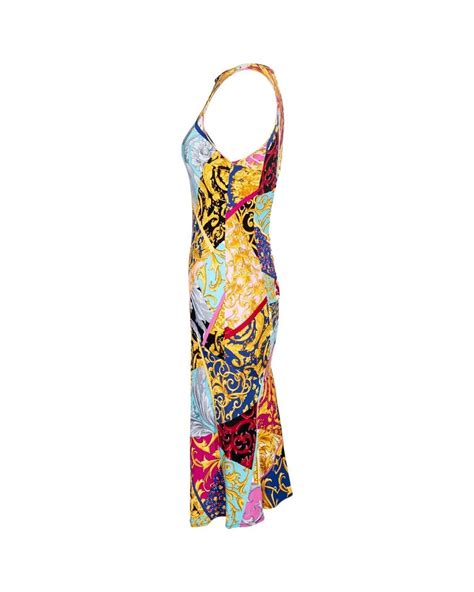 Ss 1991 Gianni Versace Patchwork Pattern Midi Dress For Sale At 1stdibs