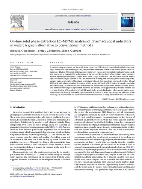 Pdf On Line Solid Phase Extraction Lcmsms Analysis Of