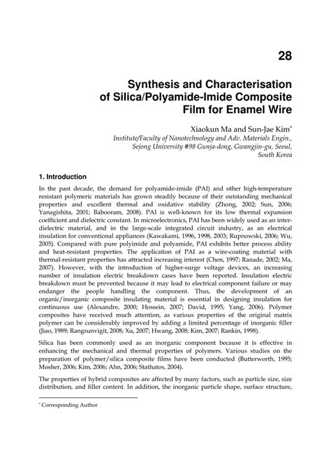Pdf Synthesis And Characterisation Of Silicapolyamide Imide