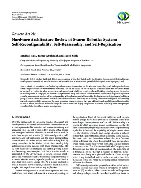 Pdf Hardware Architecture Review Of Swarm Robotics System Self Reconfigurability Self