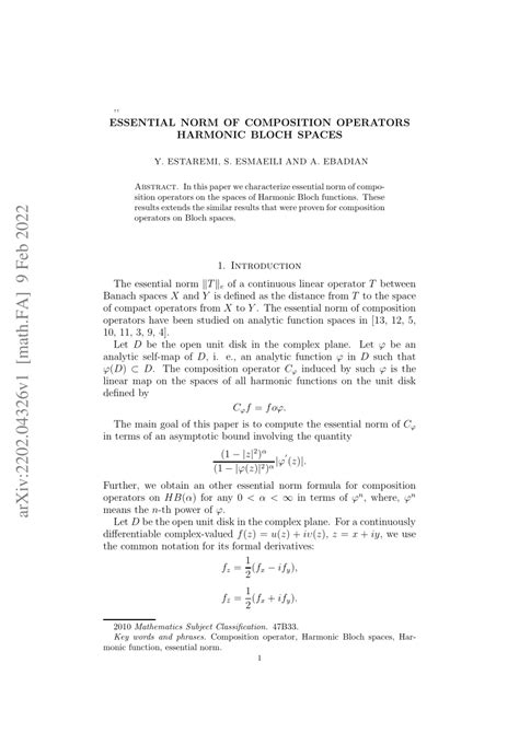 PDF Essential Norm Of Composition Operators Harmonic Bloch Spaces