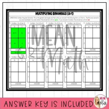 Multiplying Binomials Box Method Digital Activity By Mean Girl Math