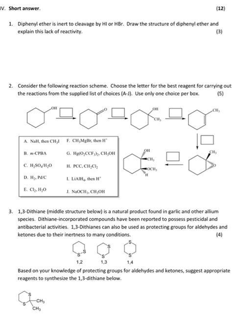 Solved Iv Short Answer 12 1 Diphenyl Ether Is Inert To